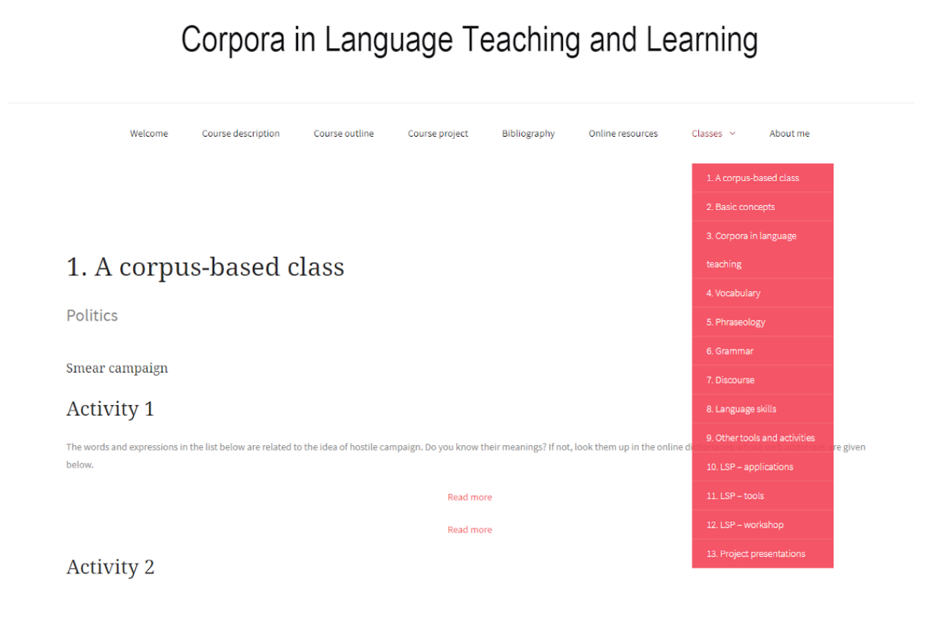 Teaching Activities By Others – The Corpus-Aided Platform for Language ...
